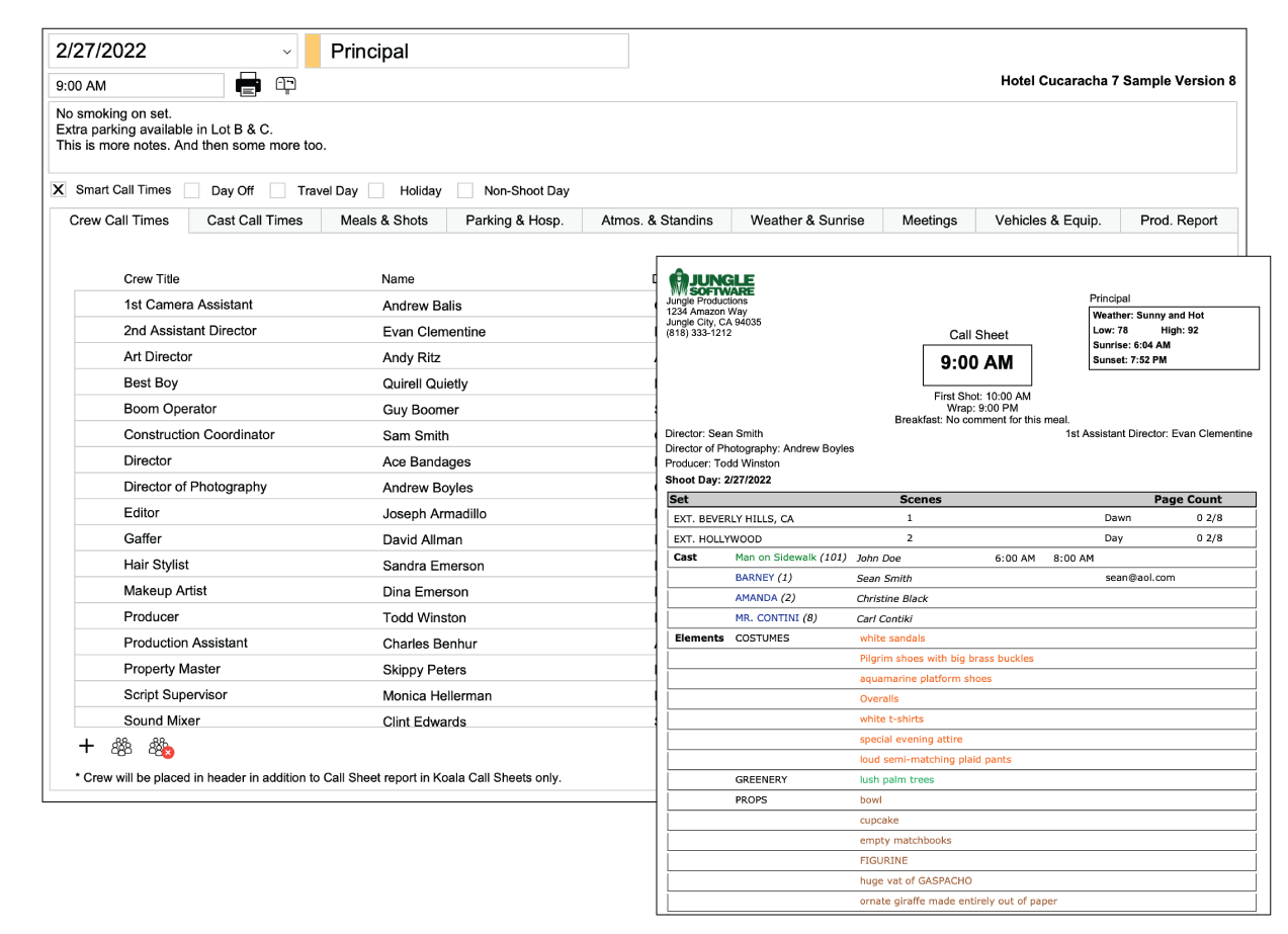 Free Call Sheet Template - Jungle Software